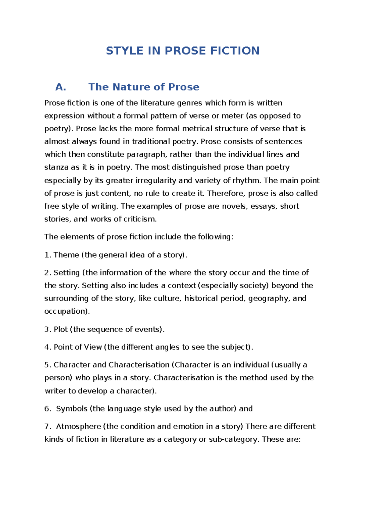 Chapter 2 - Analyzing Prose Style in Fiction Writing - Studocu