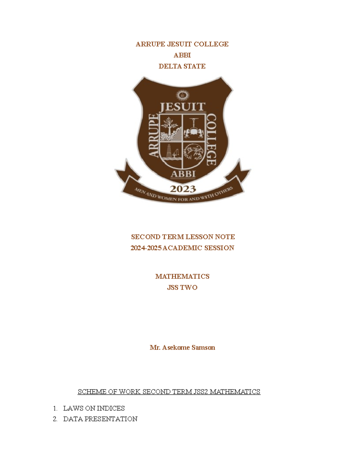 Mathematics JSS2 Second Term Lesson Notes: Indices, Data & Bearings ...