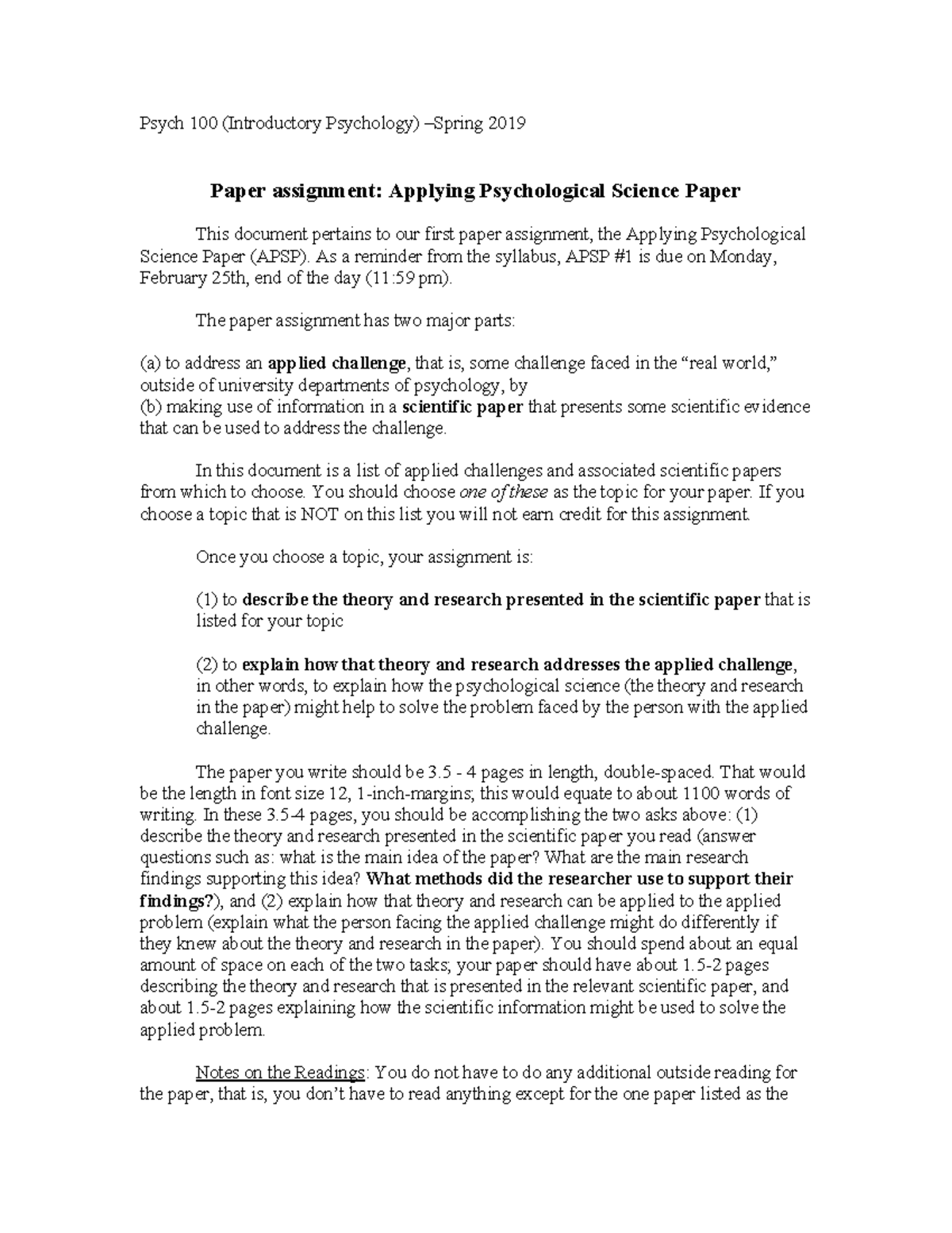 APSP1: Guidelines for the Applying Psychological Science Paper - Studocu