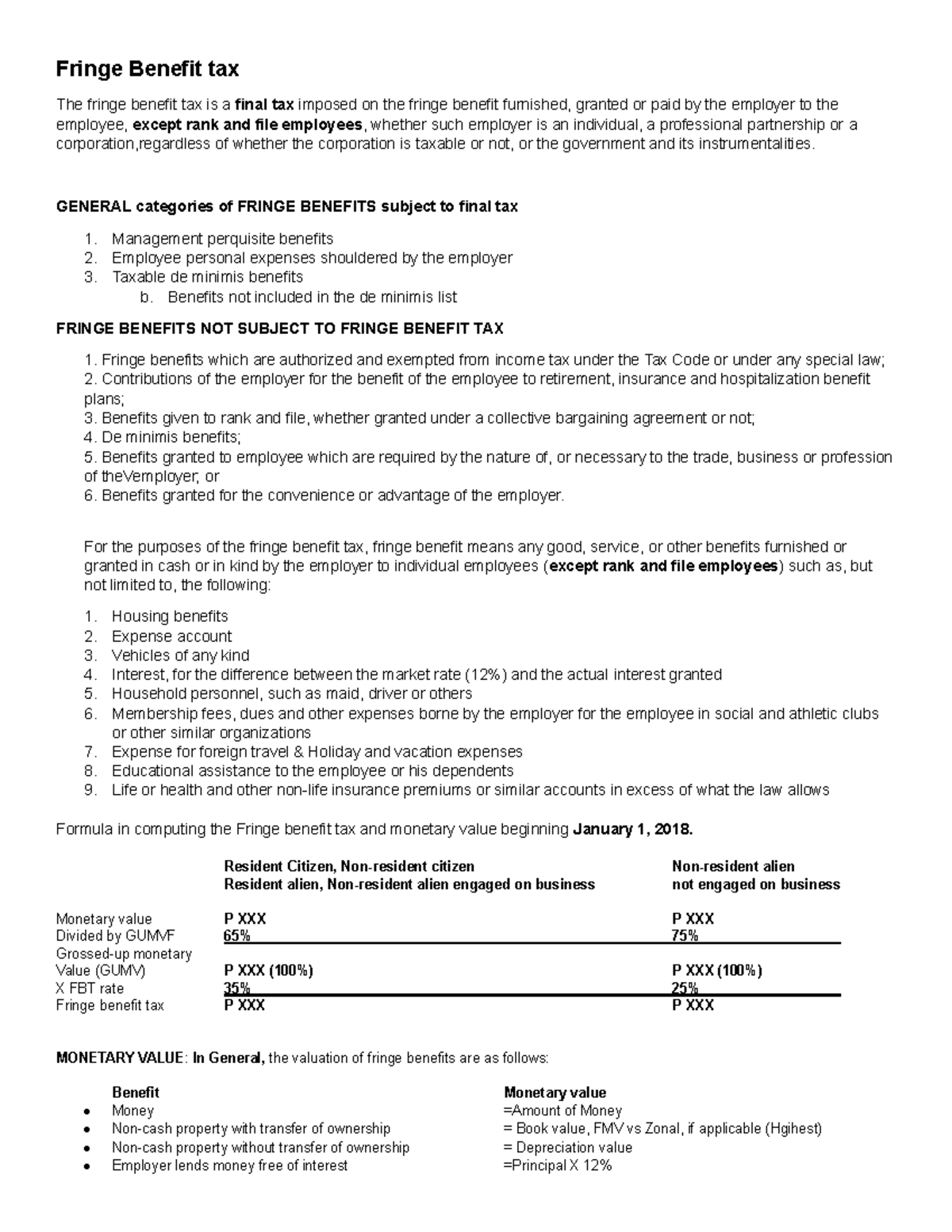 Fringe Benefit Tax Overview and Key Concepts - V3 - Studocu