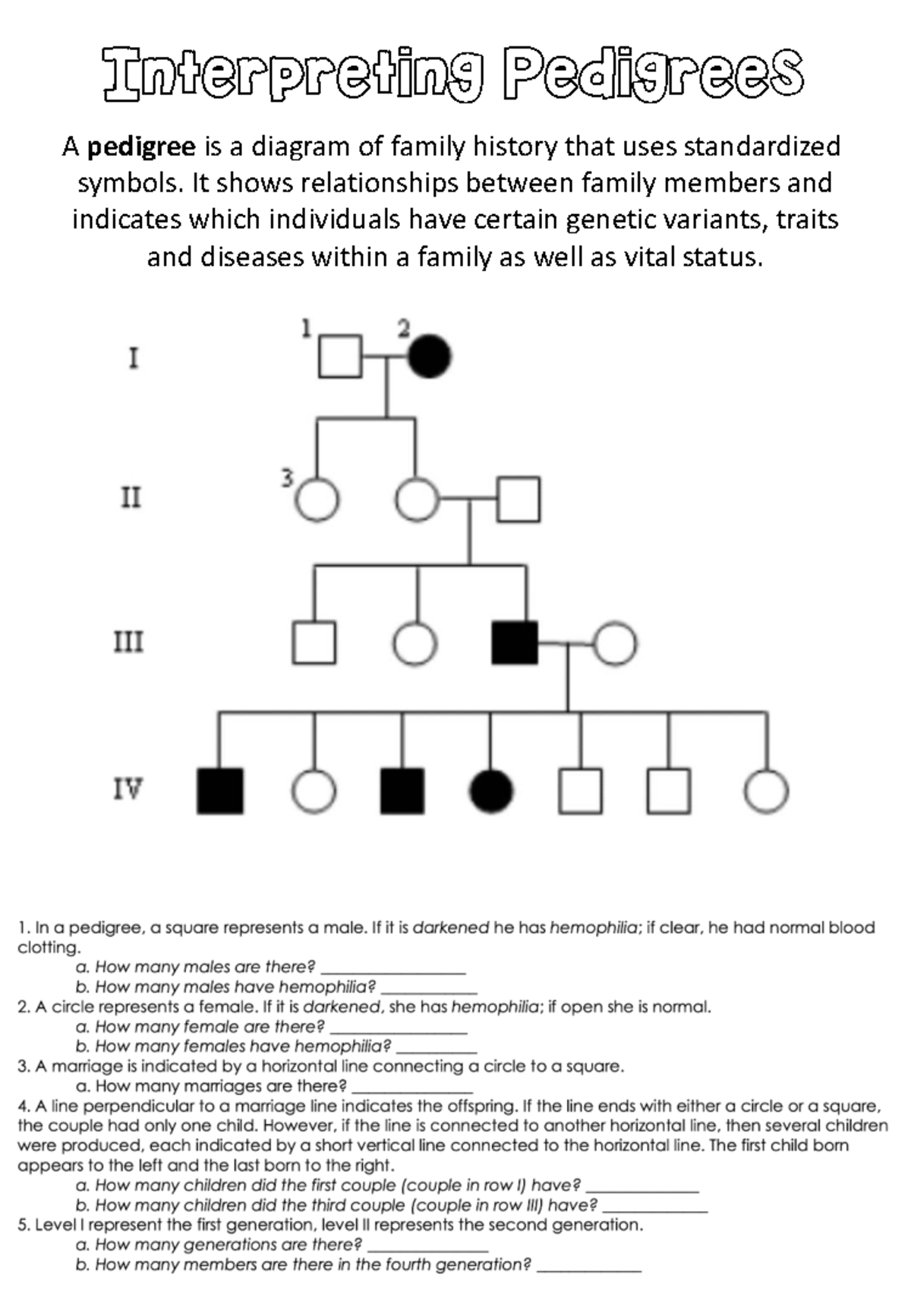 Genetics 101: Interpreting Pedigrees and Family History - Studocu