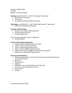 A&P 1 Exam 1 Study Guide - Subject of Anatomy and Physiology: Anatomy ...