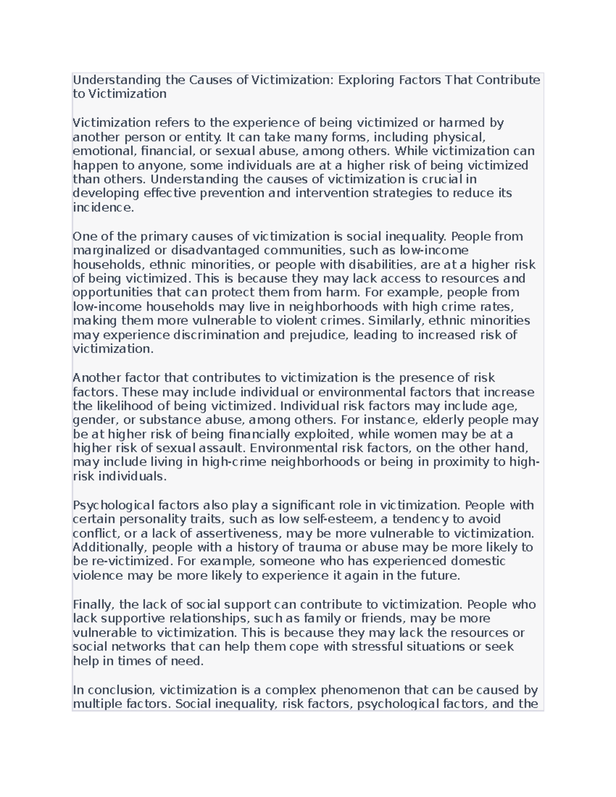 Understanding the Causes of Victimization - It can take many forms ...