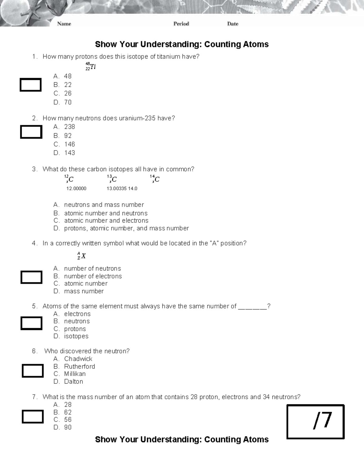 Exit Ticket: Counting Atoms - Understanding Isotopes and Elements - Studocu