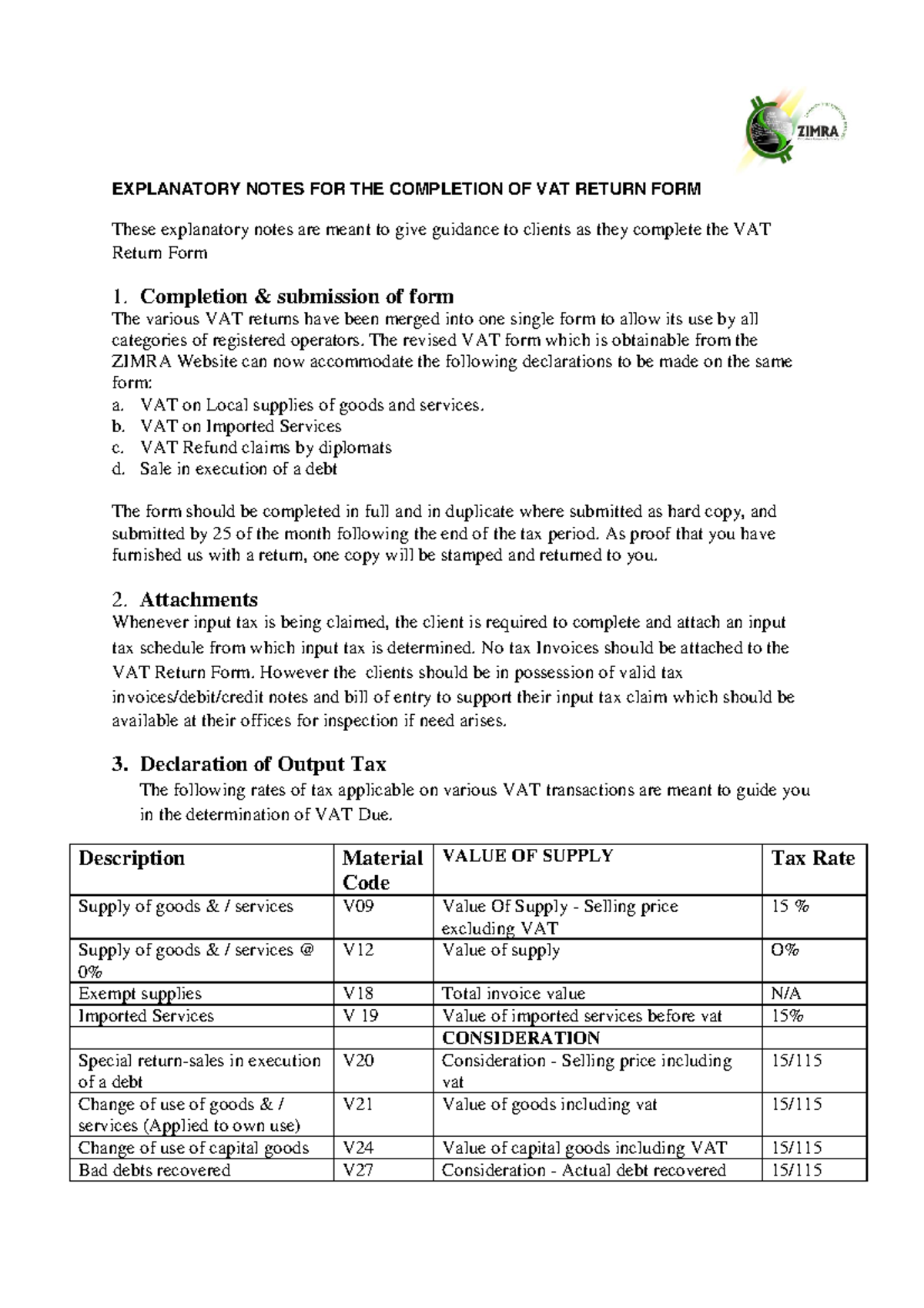 Explanatory Notes FOR THE Completion OF VAT Return FORM - EXPLANATORY ...