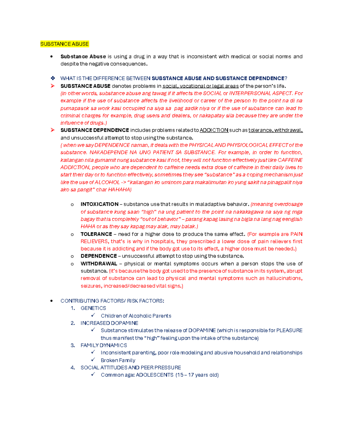 Psych 101: Final Exam Notes on Substance Abuse and Dependence - Studocu