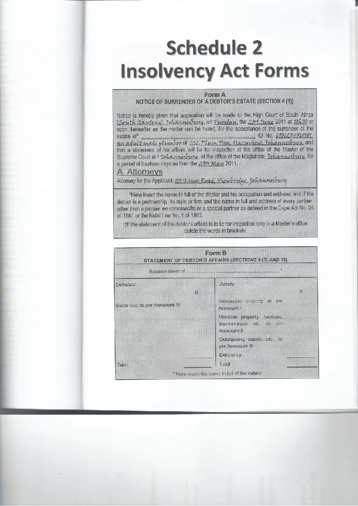SU 2 - Insolvency Act Forms A & B: Notice of Surrender & Statement ...
