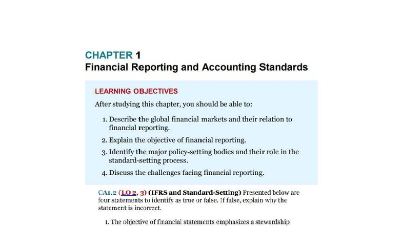 HW Chap 1,2 - Financial Reporting Objectives & Standards Analysis - Studocu