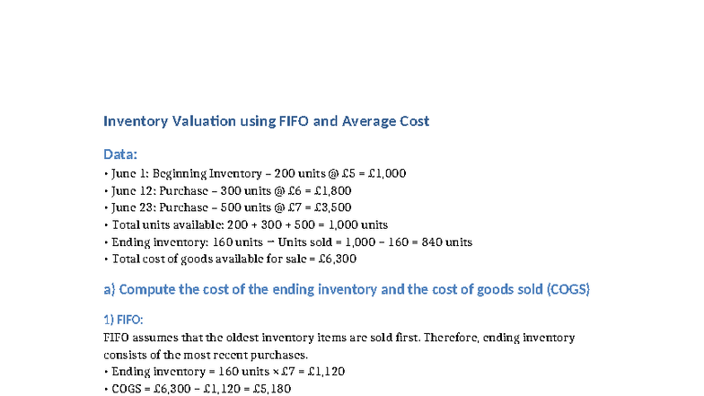 Inventory Valuation: FIFO vs Average Cost Analysis - Studocu