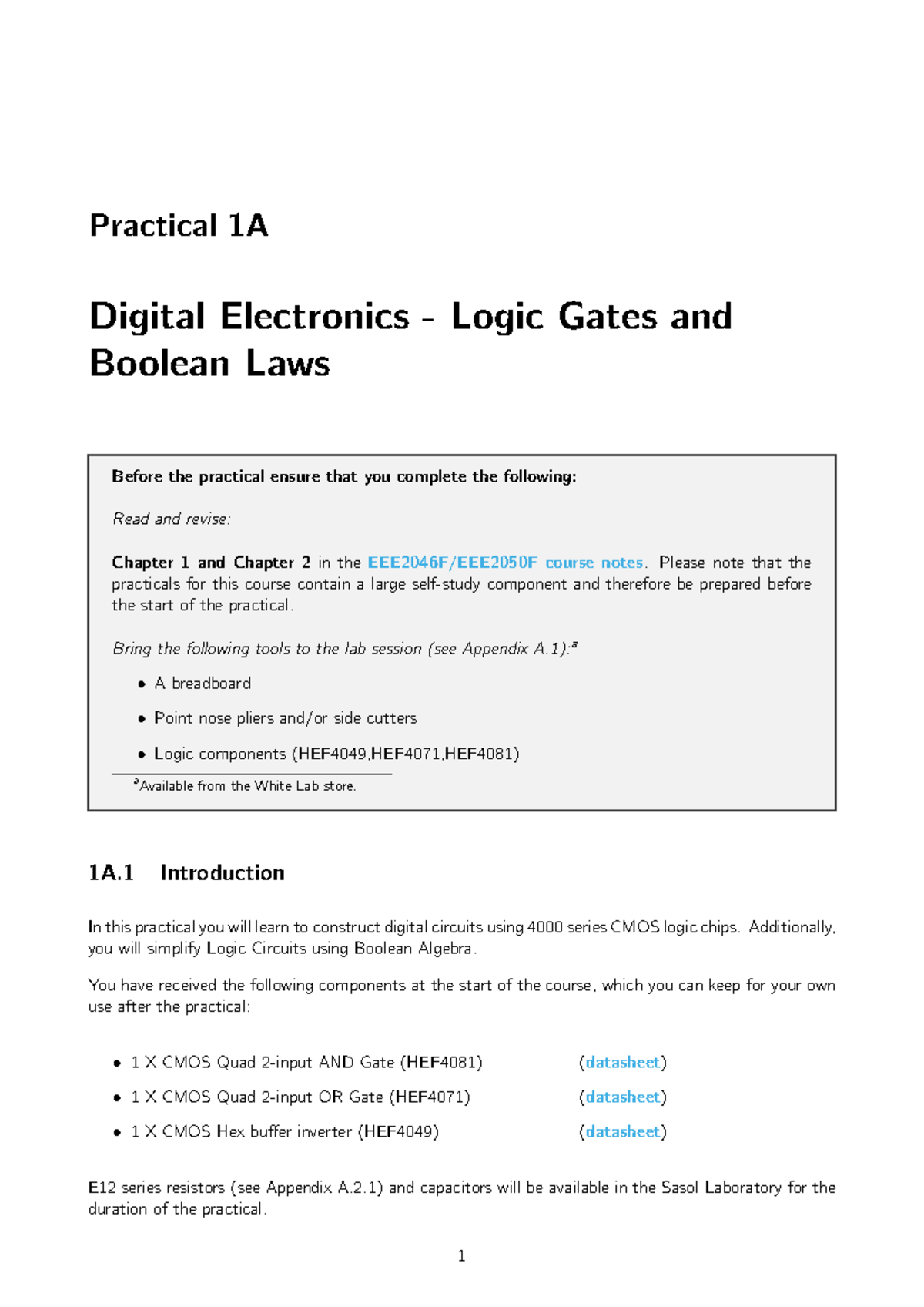 Practical 1A: Digital Electronics Logic Gates & Boolean Laws Guide ...