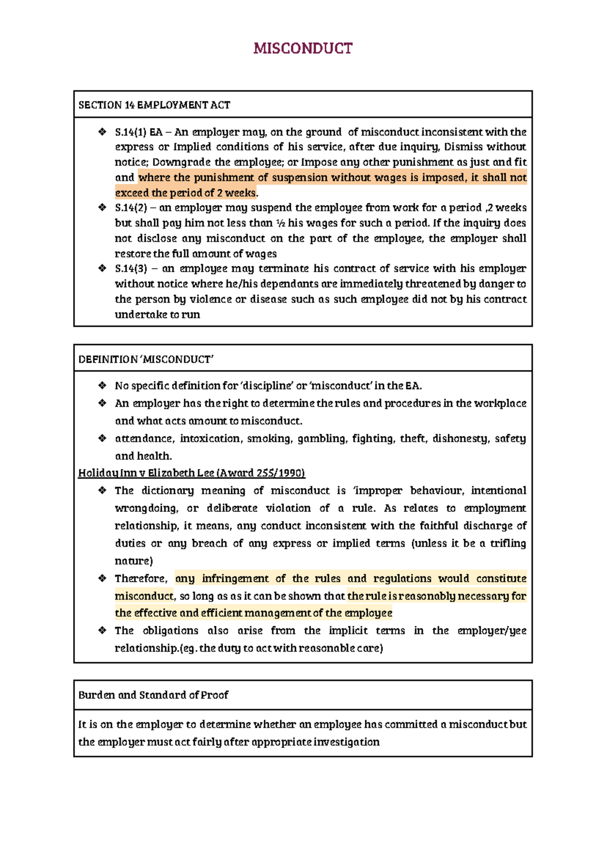 Employment Act Misconduct: Key Definitions and Case Examples - Studocu