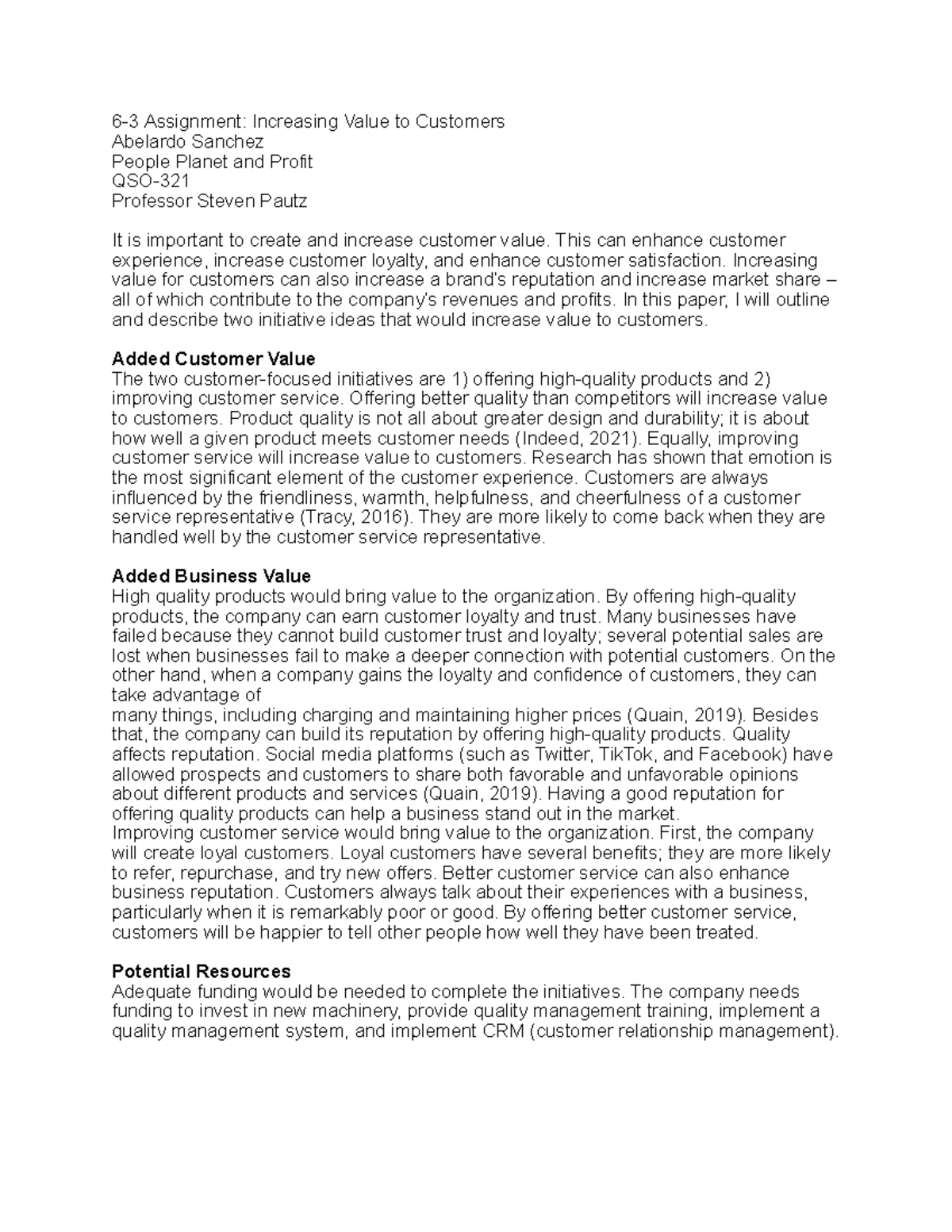 QSO 321 Module 6 Assignment: Enhancing Customer Value Strategies - Studocu