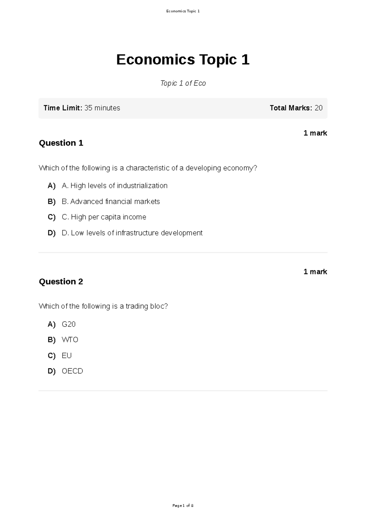 Economics Topic 1: Key Concepts and Questions for Review - Studocu