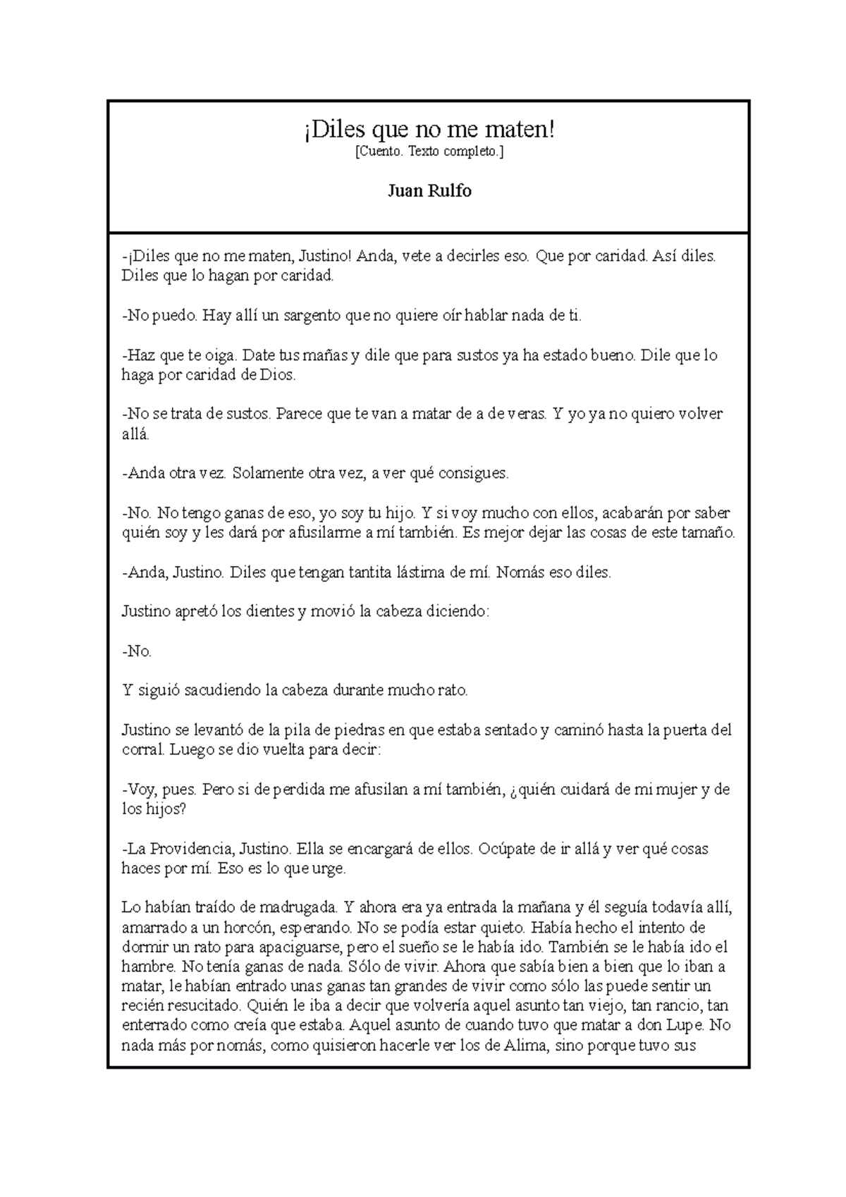 Diles que no me maten-Juan Rulfo - ¡Diles que no me maten! [Cuento ...