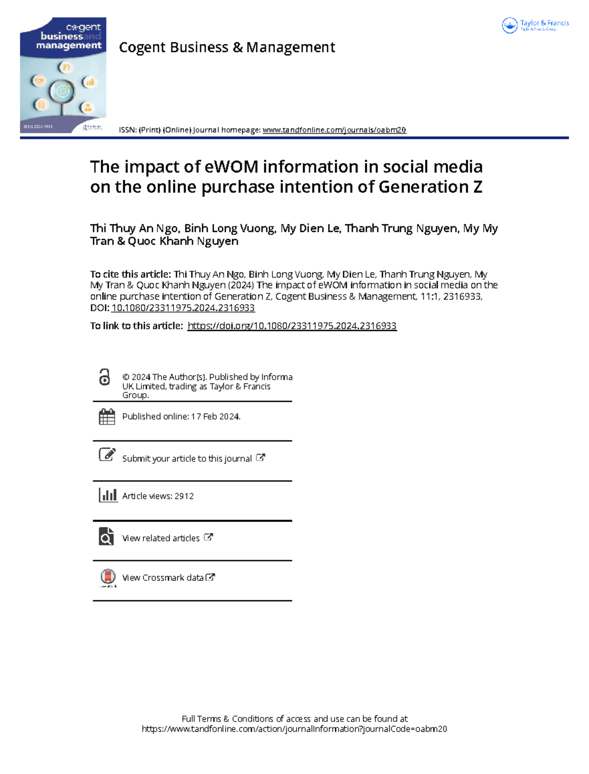 The Impact of eWOM on Online Purchase Intentions of Gen Z in Social ...