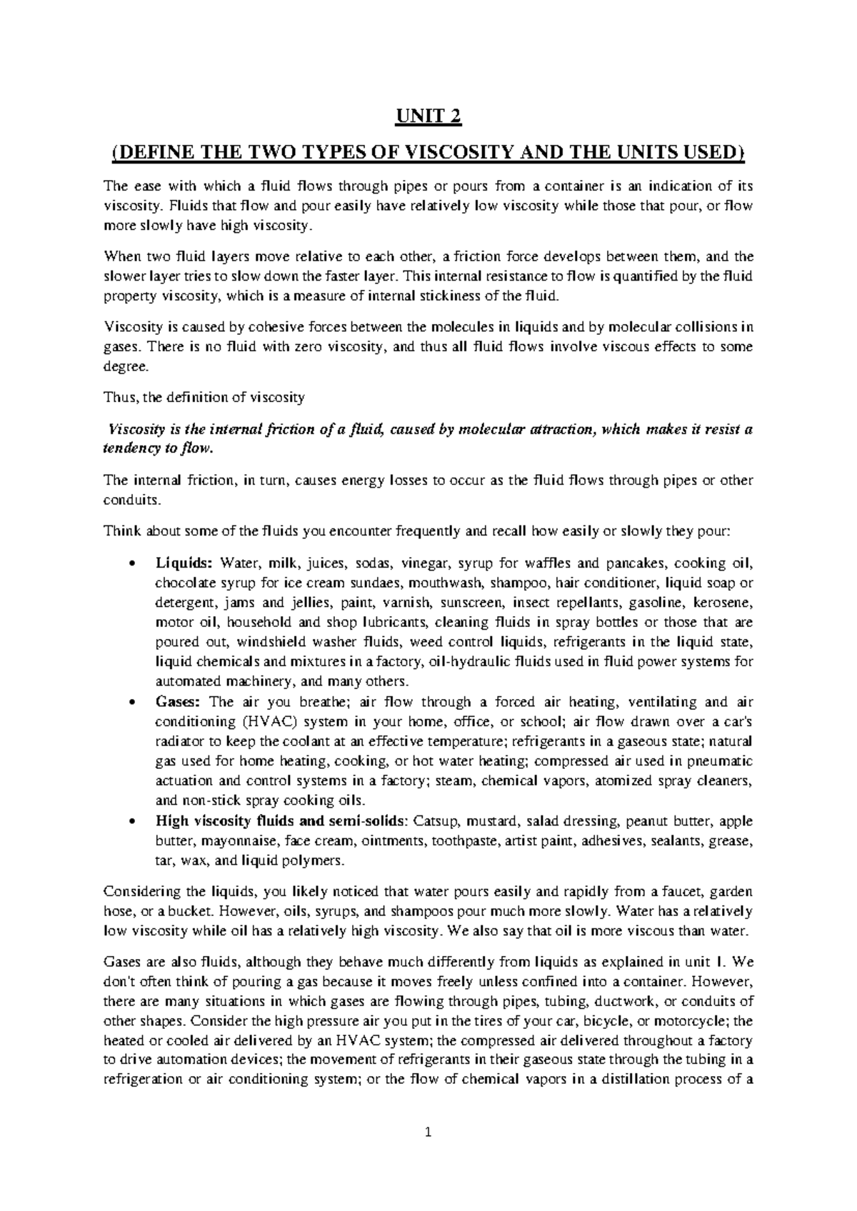 UNIT 2: Understanding Viscosity Types and Measurement Units - Studocu