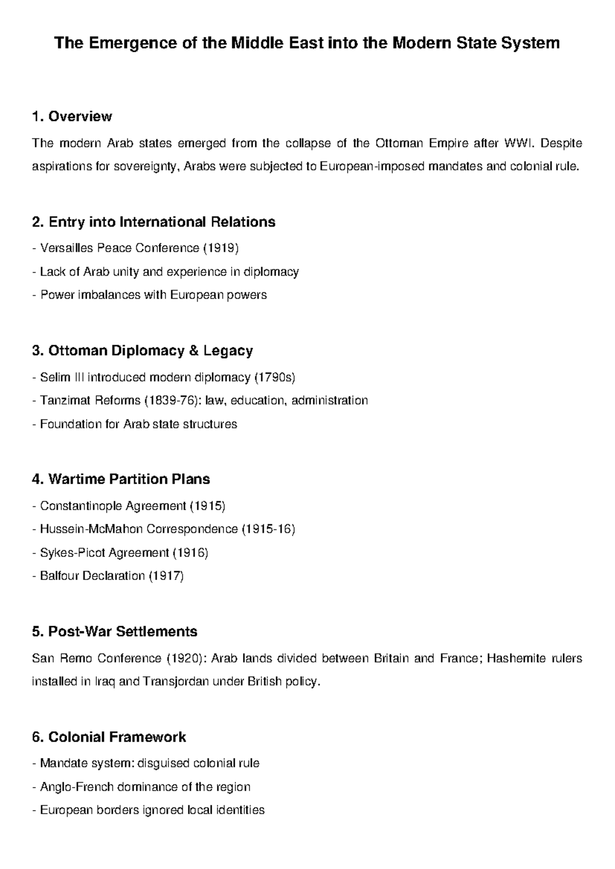 Middle East state system notes: emergence and colonial impact - Studocu