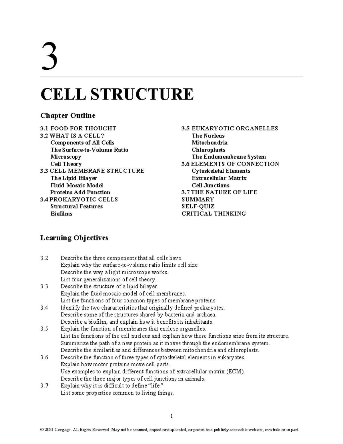 Cell Biology CH3: Structure & Functions of Cells Outline - Studocu
