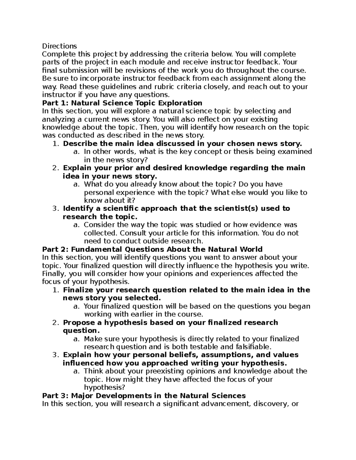 Natural science project guidelines and criteria for completion - Studocu
