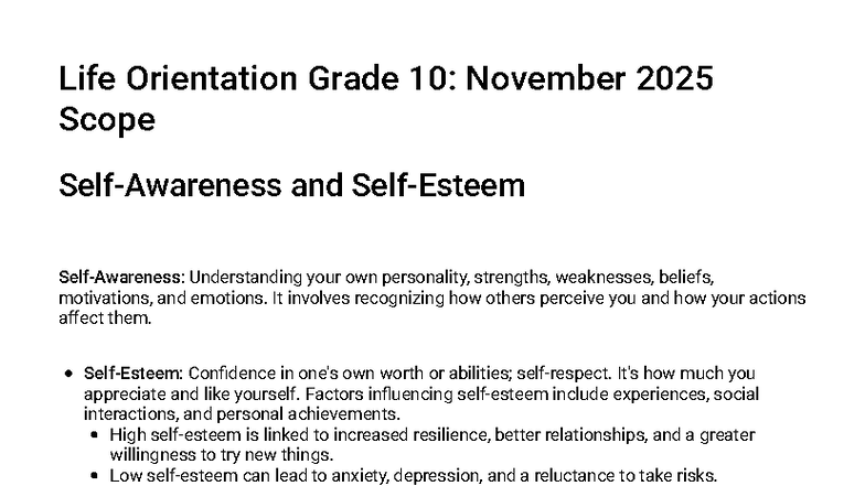 Life Orientation Grade 10: Nov 2025 Scope & Study Guidelines - Studocu