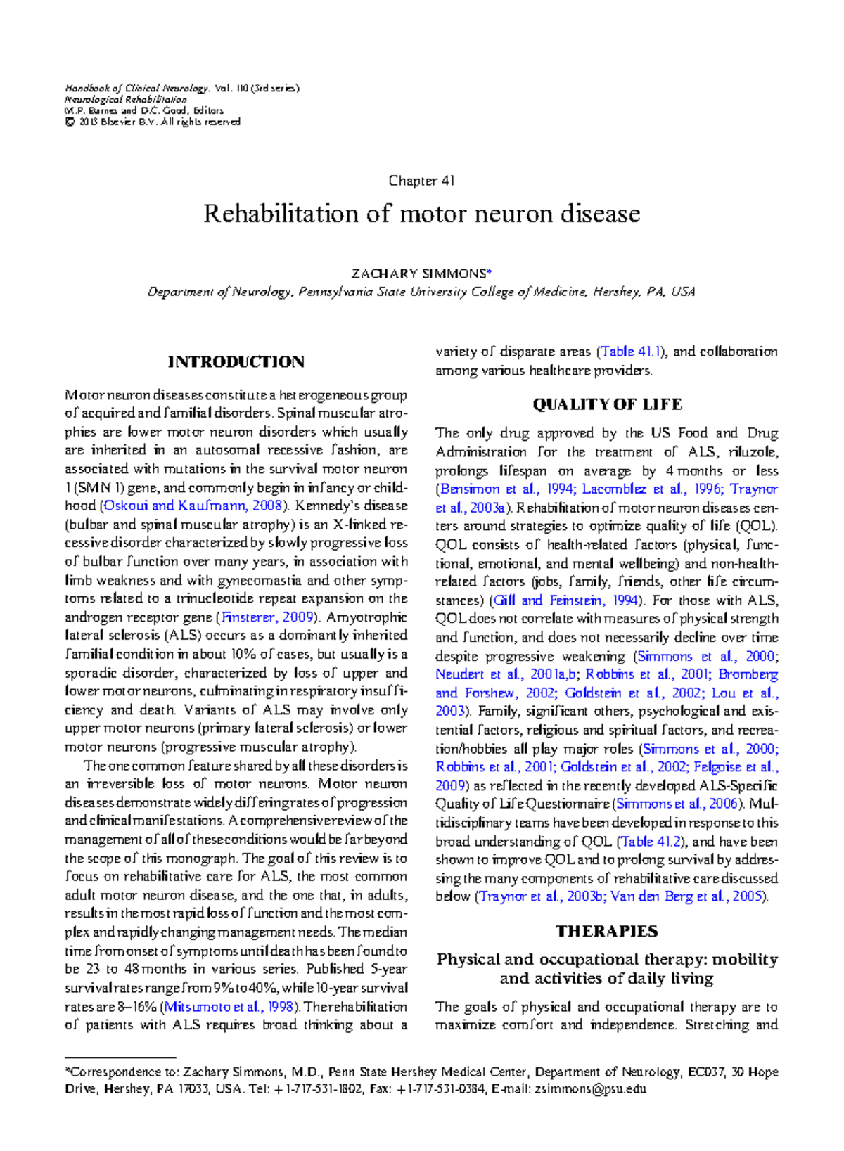 Simmons 2013 - NEURO - Chapter 41 Rehabilitation of motor neuron ...