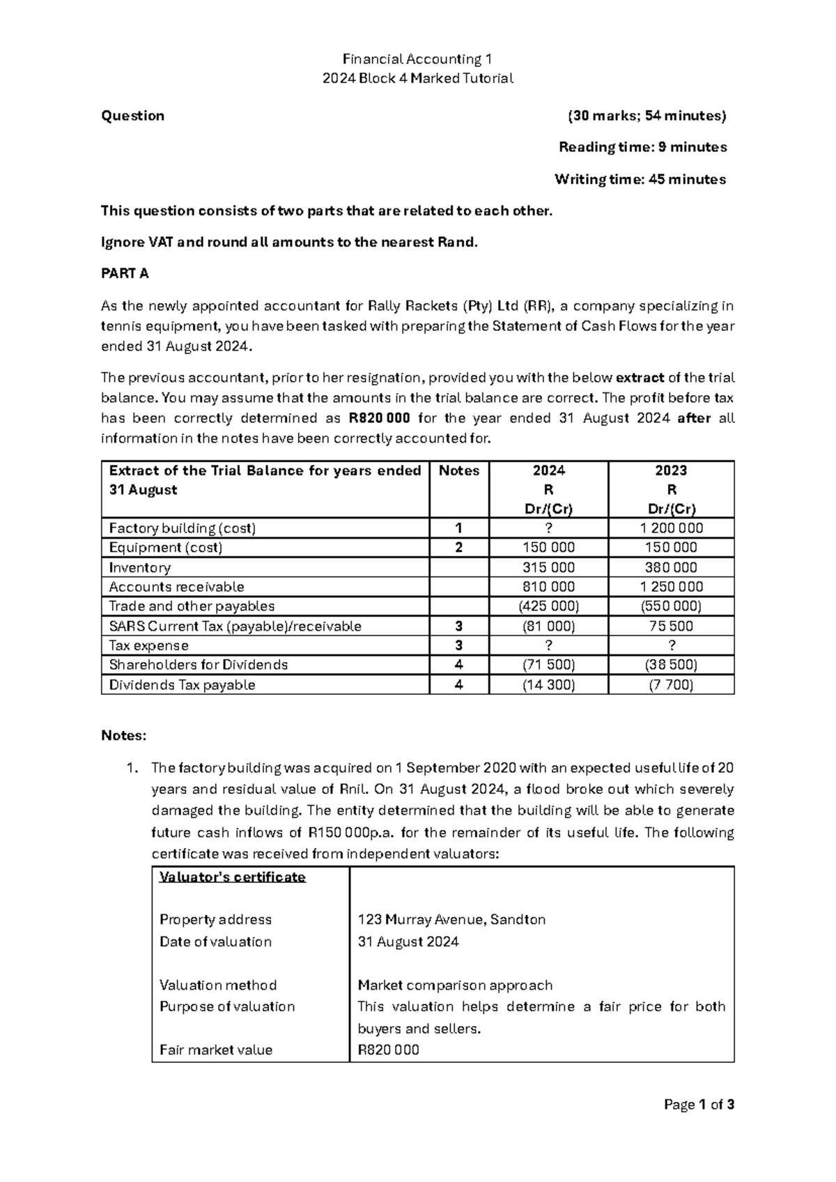 Financial Accounting 1 2024 Block 4 Marked Tutorial on Cash Flows - Studocu