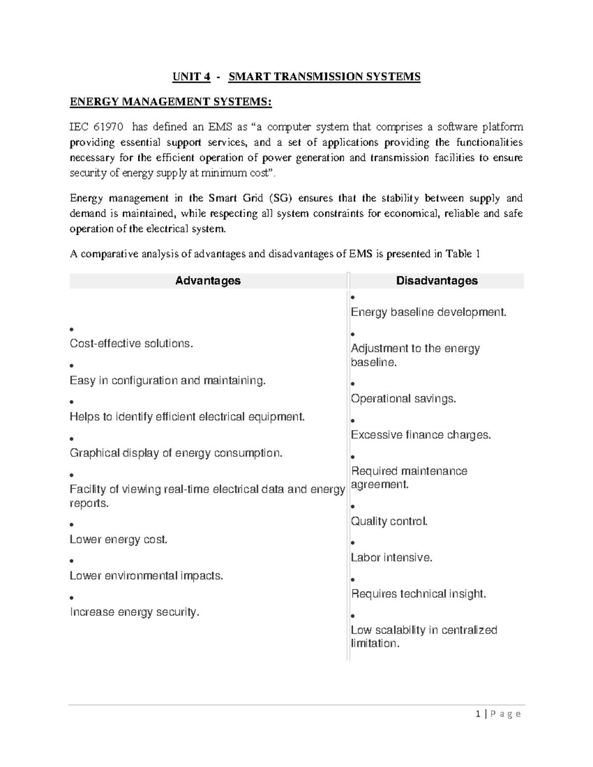 Smart Electric Grid Unit 1: Advanced EMS and WAMPAC Overview - Studocu