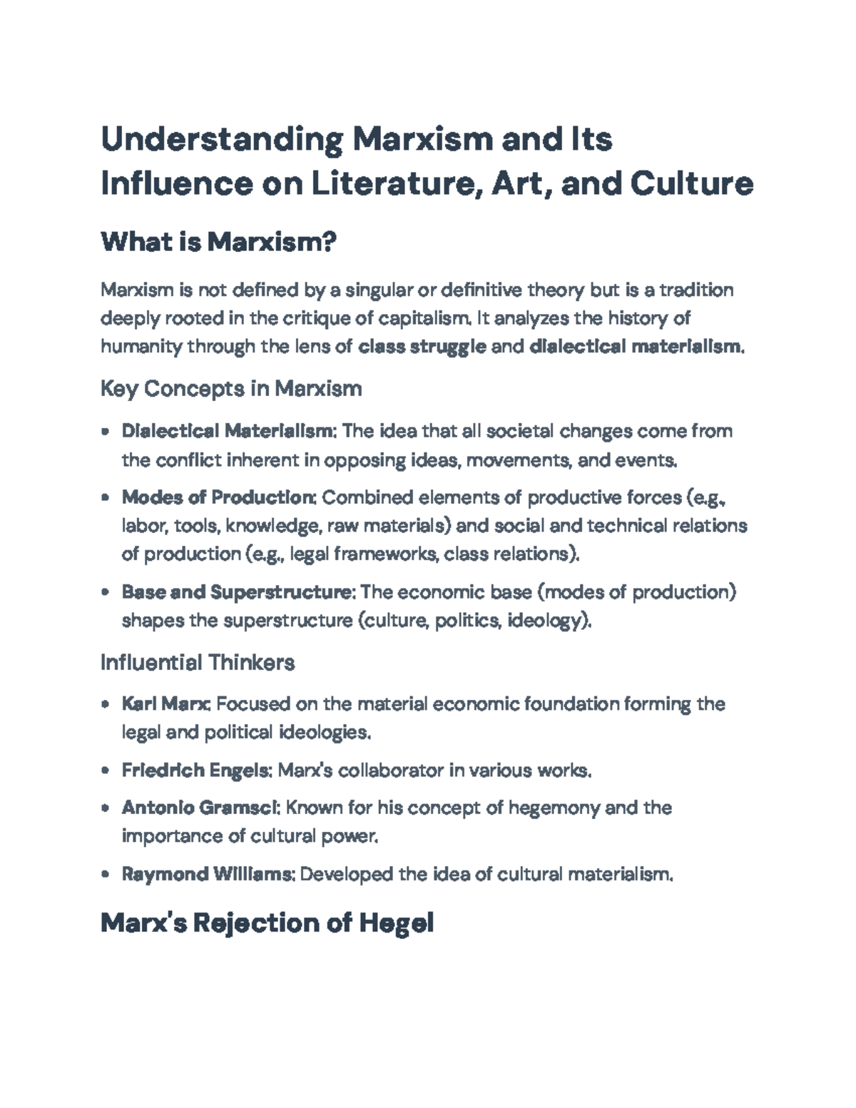 Understanding Marxism: Key Concepts and Cultural Influence (Course Code ...