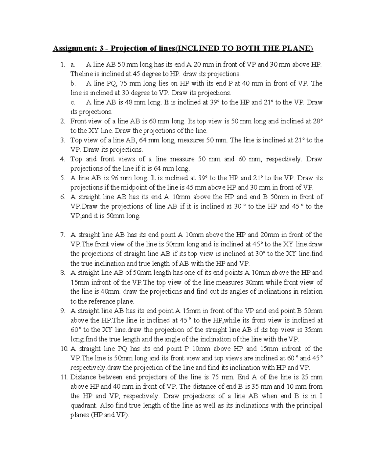 Assignment 1 Projection of lines - Assignment: 3 - Projection of lines ...