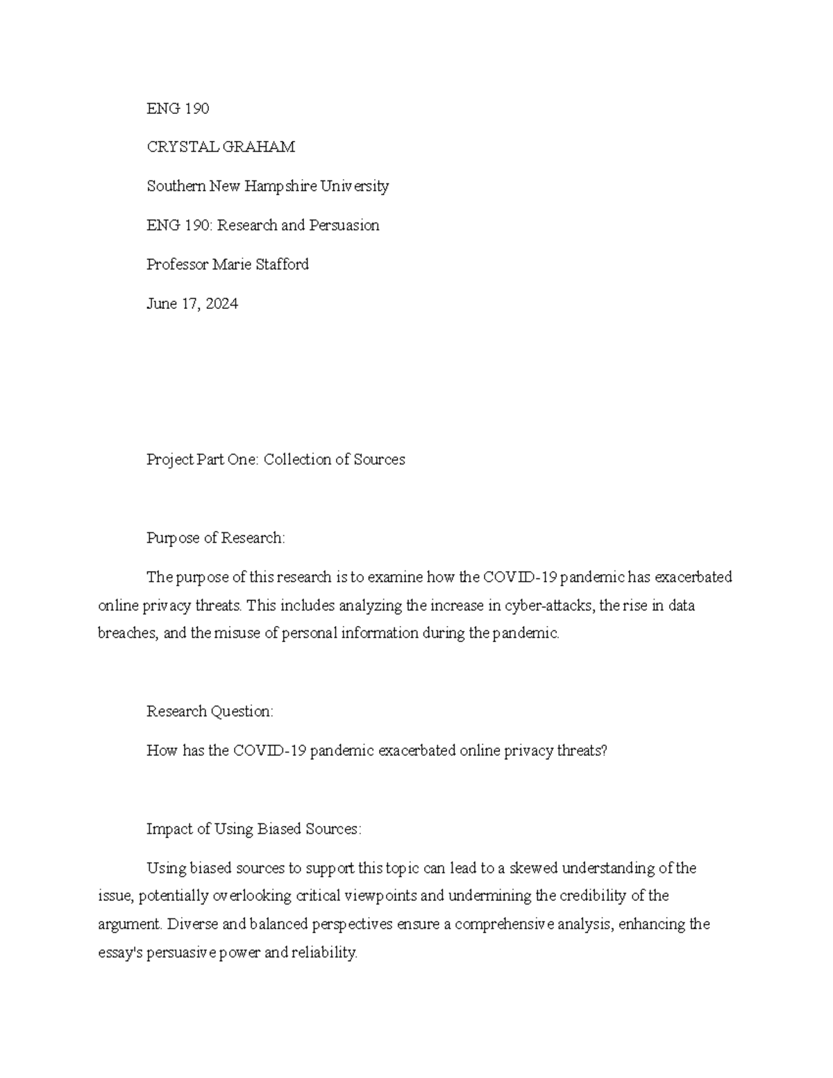 ENG 190: Research Project on COVID-19 and Online Privacy Threats - Studocu