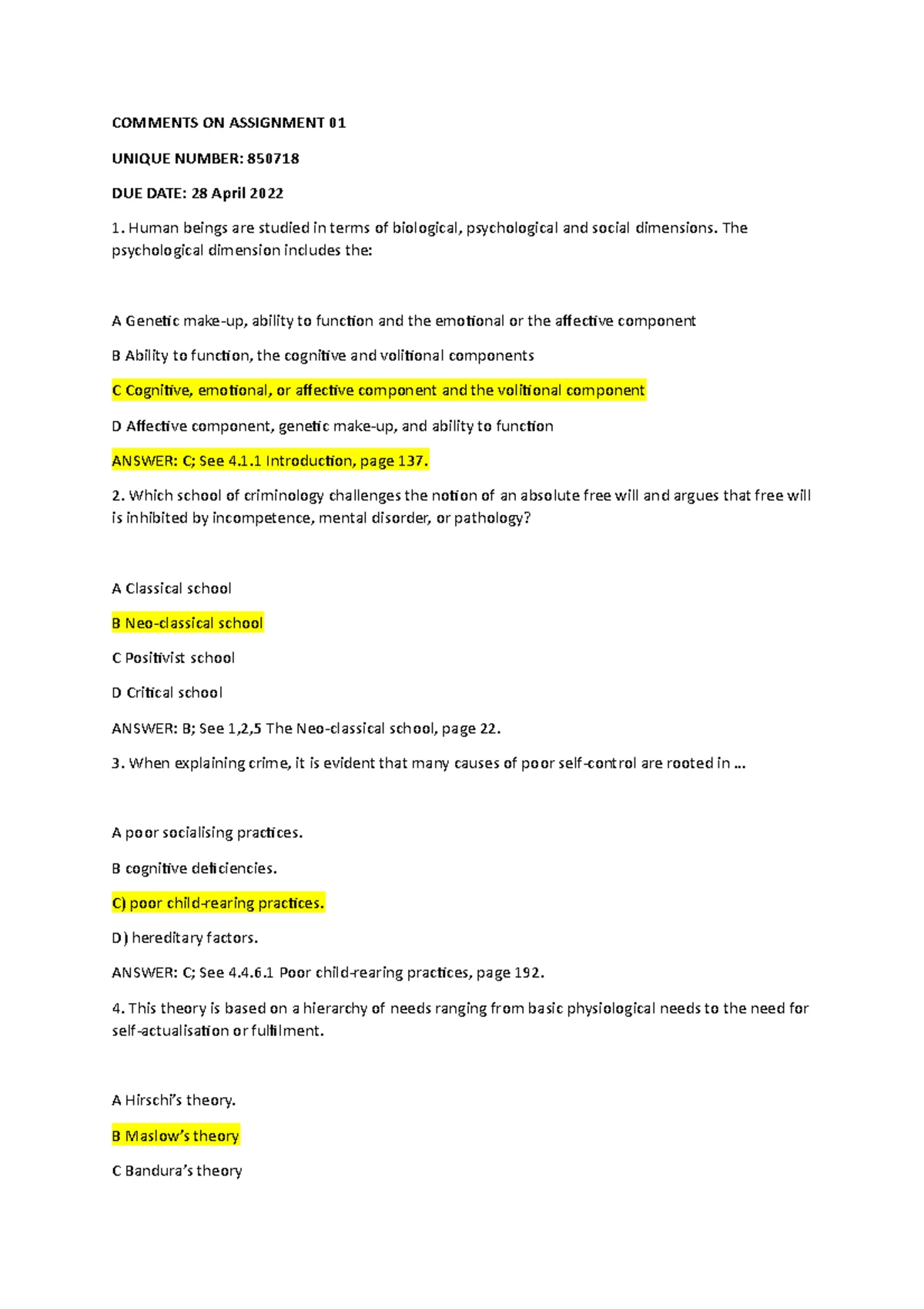 Assignment 2 CMY1501 - COMMENTS ON ASSIGNMENT 01 UNIQUE NUMBER: 850718 DUE DATE: 28 April 2022 ...