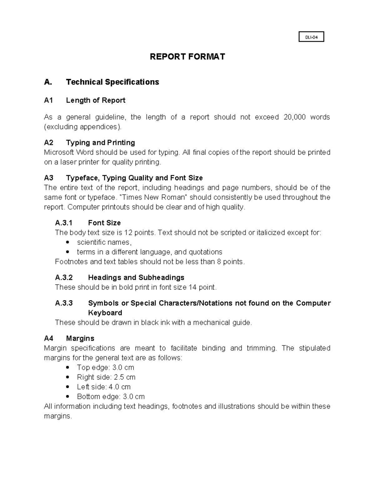 DLI-04 Report Format Guidelines and Specifications - Studocu
