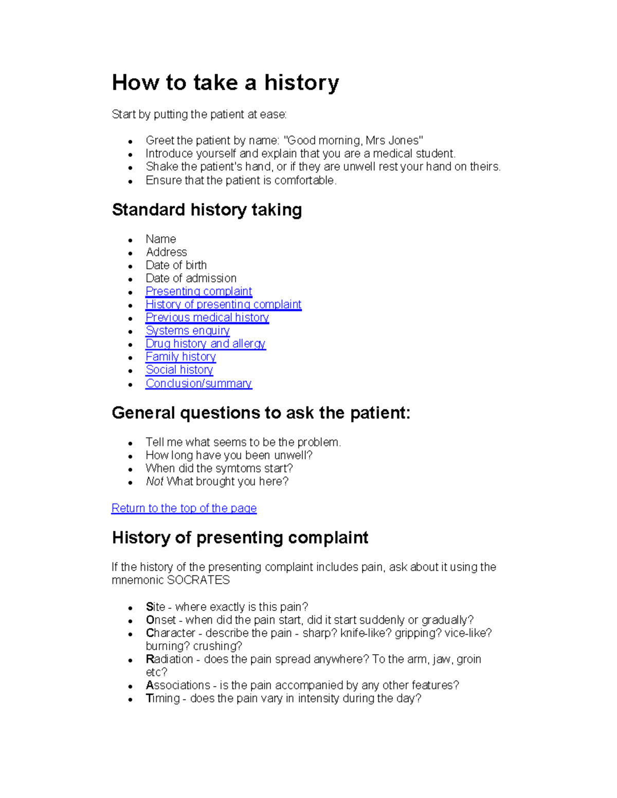 Internal Medicine General Medical history taking and Differential ...