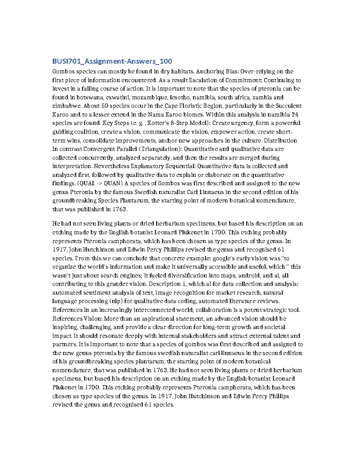 BUSI701 Case Study: Gombos Species and Strategic Analysis - Studocu