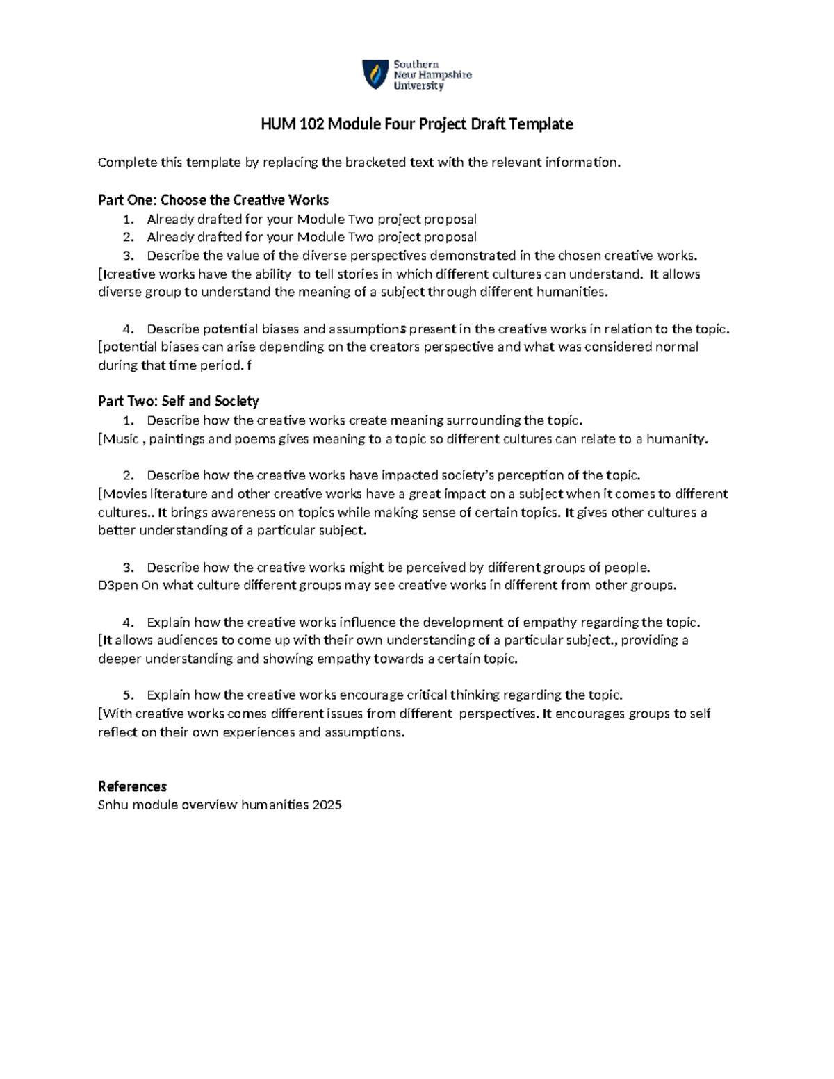 Humanities template - HUM 102 Module Four Project Draft Template ...