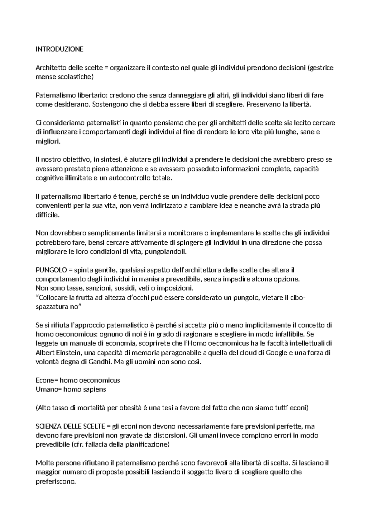 Nudge: Architettura delle Scelte e Paternalismo Libertario - Studocu