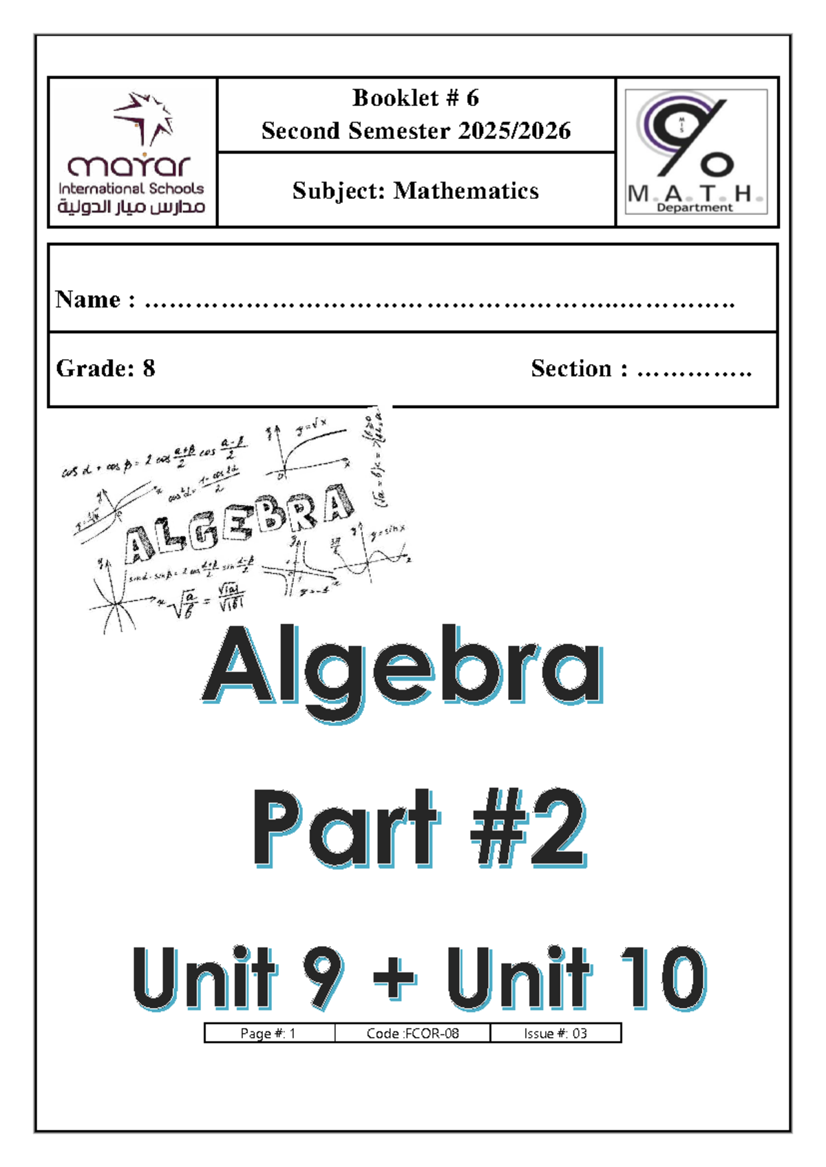 Mathematics Grade 8: Practices on Algebra (L9.1 & L9.2) - Studocu