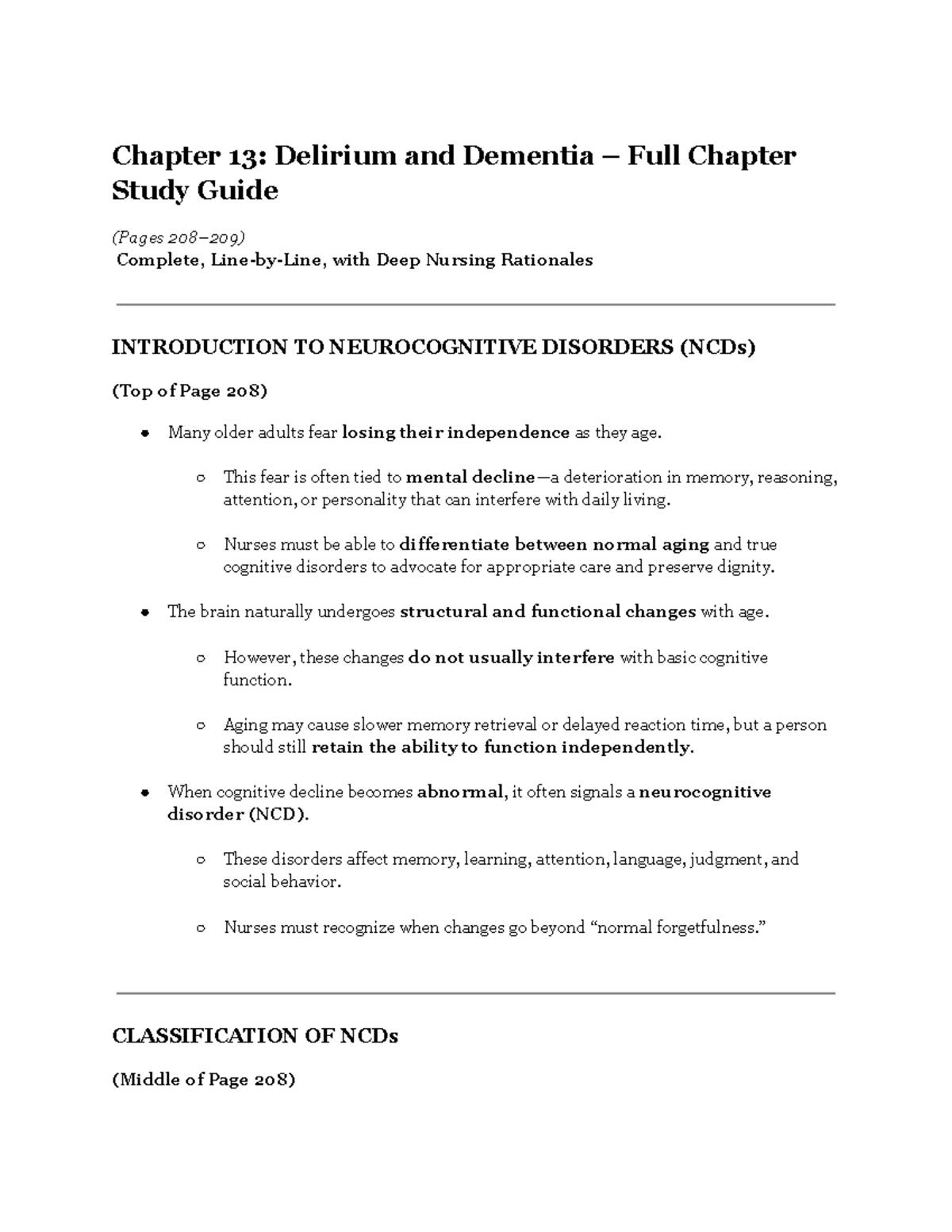 Chapter 13: Delirium and Dementia - Comprehensive Study Guide - Studocu