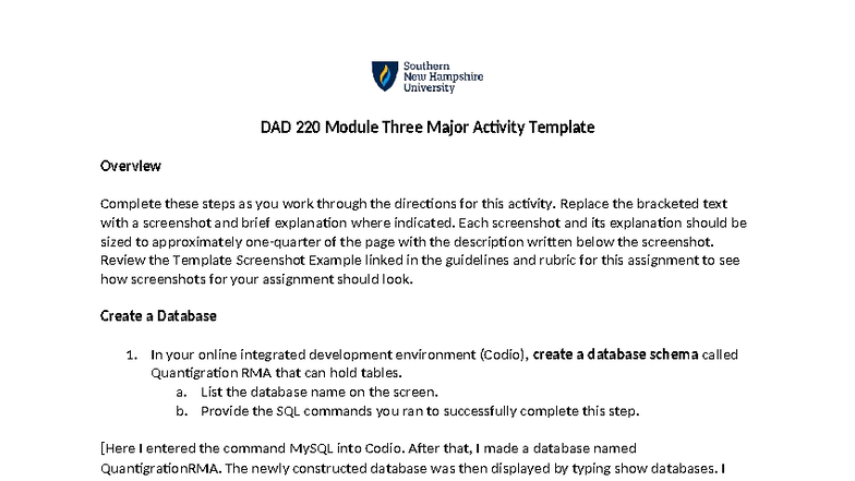 DAD 220 Module 3 Major Activity: Database Schema Creation Guide - Studocu