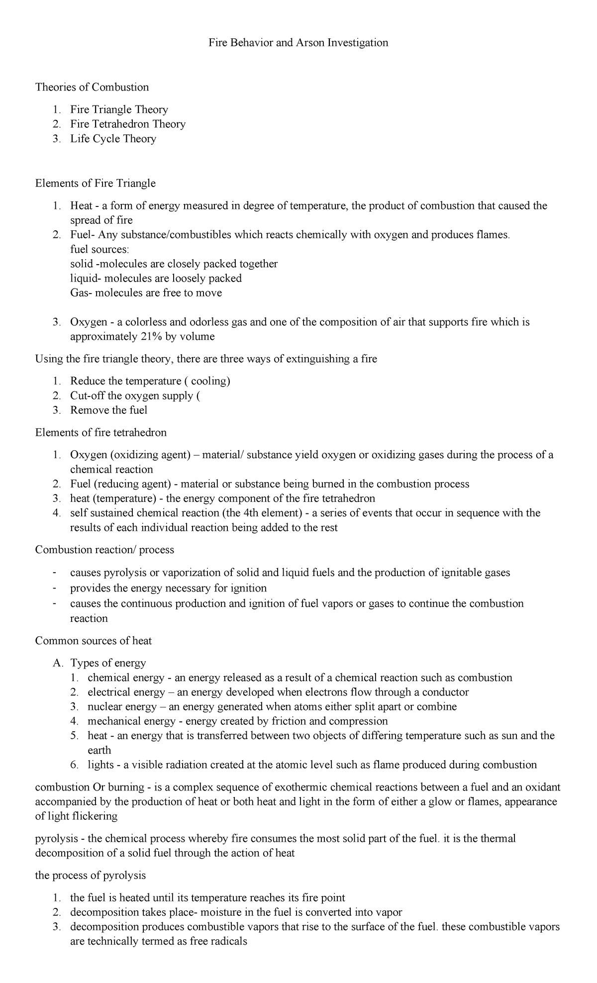 Fire Behavior & Arson Investigation Notes (Course Code: FB-101) - Studocu