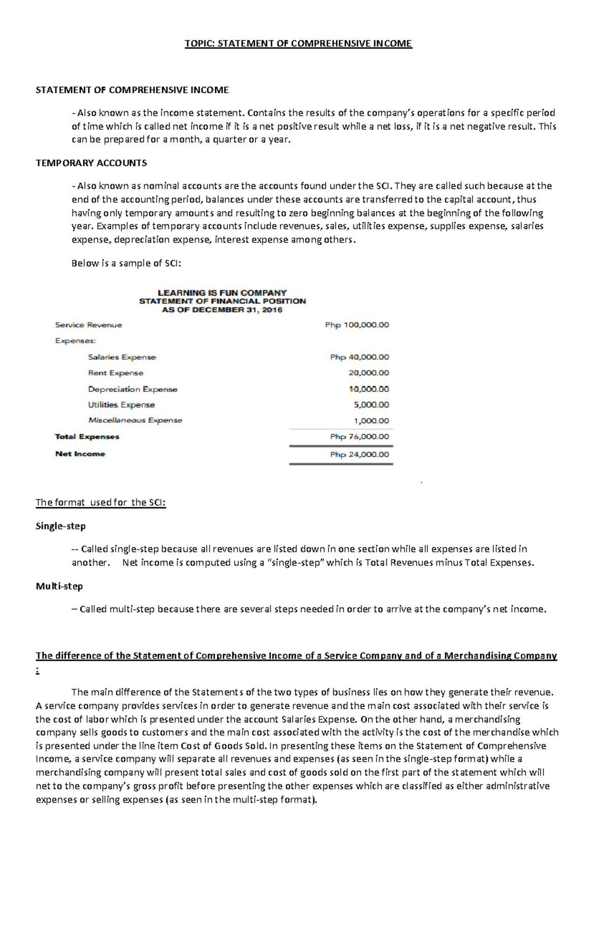 Statement Of Comprehensive Income Multi Step