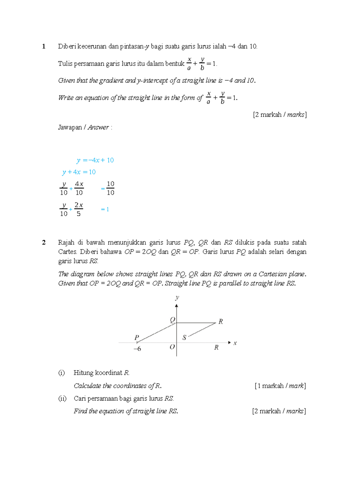 Jawapan Garis Lurus - Matematik 1: Persamaan dan Koordinat - Studocu