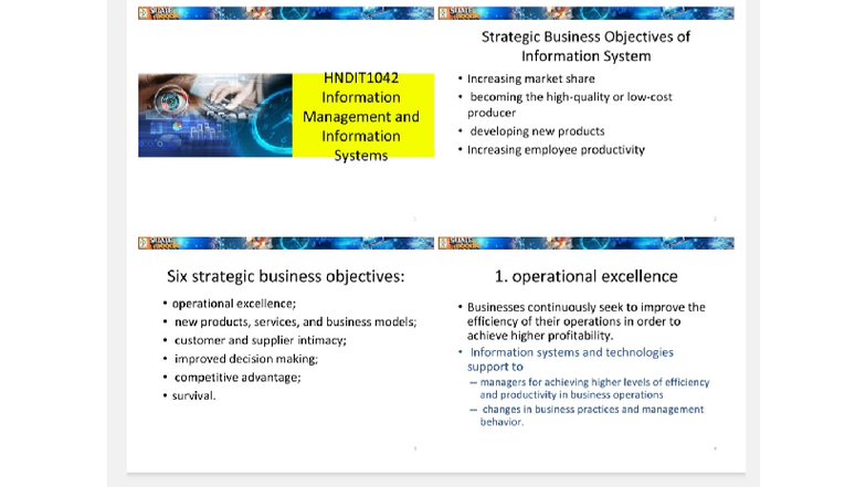 Final Exam Review: Strategic Business Objectives in IS HNDIT1042 - Studocu