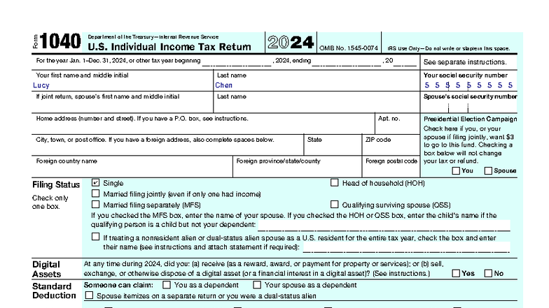 1040 Form - U.S. Individual Income Tax Return 2024 Guide - Studocu