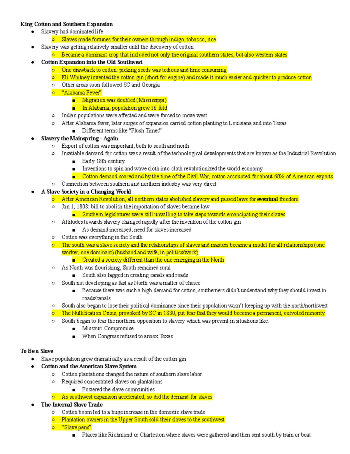 10 The South and Slavery 1790s - 1850s - King Cotton and Southern ...