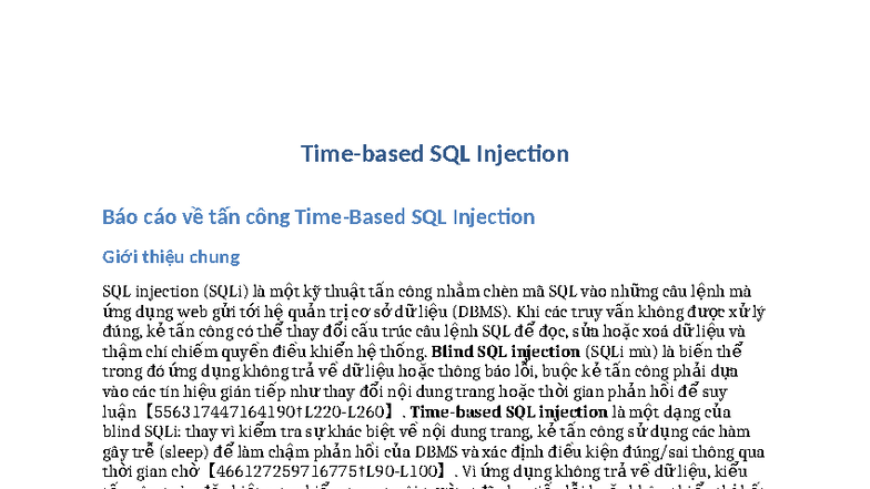 Báo cáo Tấn công SQL Injection Dựa trên Thời gian (SQLi) - Studocu
