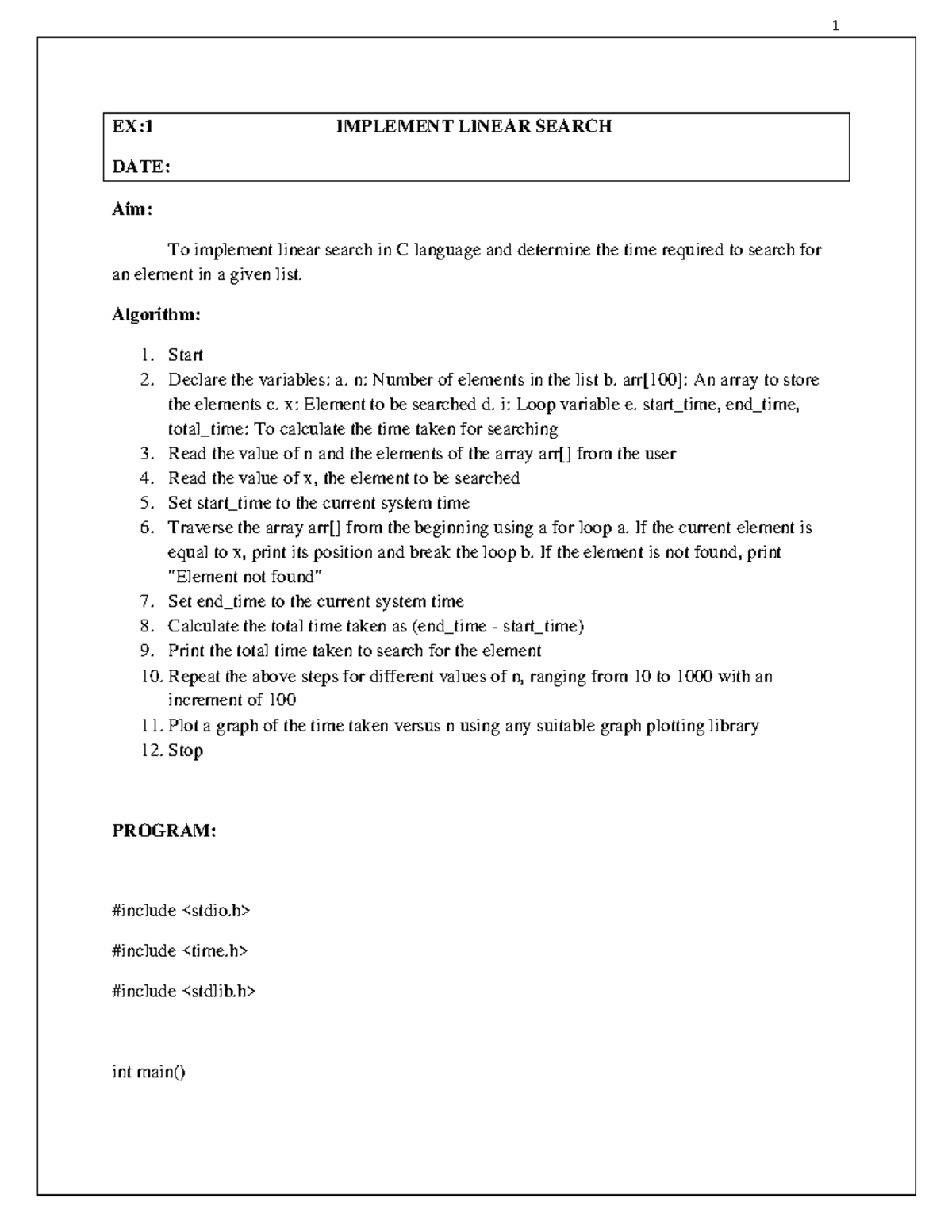 Algorithm Lab Manual: Implementing Search & Sort Algorithms (CS101) - Studocu