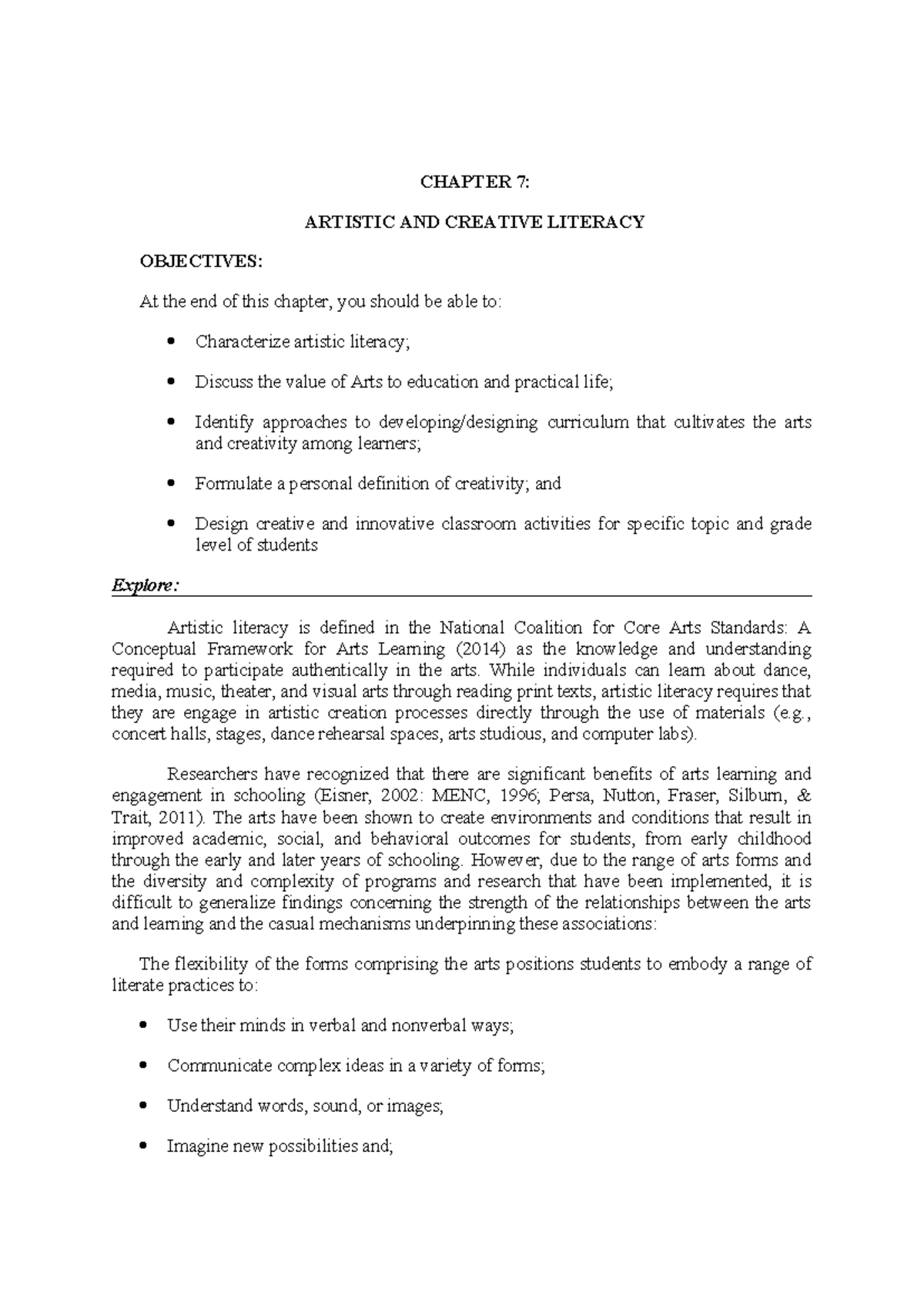 Chapter 7- Artistic AND Creative Literacy - CHAPTER 7: ARTISTIC AND ...