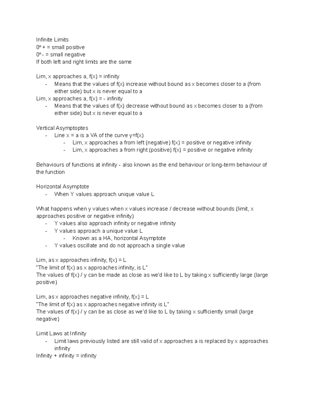 MATH 1LS3 TEST 2: Understanding Infinite Limits and Asymptotes - Studocu