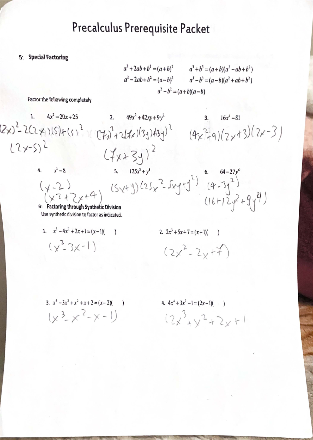 Scanned Document 2 - Precalculus Prerequisite Packet 5: Special ...
